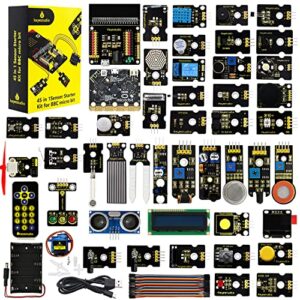 keyestudio 45 sensors starter kit with micro:bit v2.2 for learning microbit v2 coding, sensor breakout board, i2c lcd, oled display, water sensor, 5v relay accessories with tutorials for teens adults