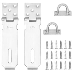 2 pack padlock hasp door locks hasp latch,5 inch heavy duty 304 stainless steel security hasps for padlock, 2 mm extra thick door gate bolt lock with 18 mounting screws