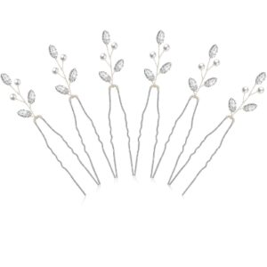 syhood 6 pieces pearl crystal bridal hair pins rhinestone flower wedding hair pins prom accessory for women wedding hairstyles(silver)