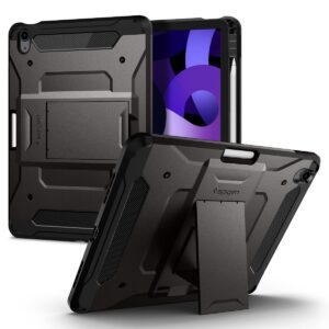 spigen tough armor pro designed for ipad air 11 inch case (2024), 10.9 inch 5th/4th generation case (2022/2020) with pencil holder - gunmetal