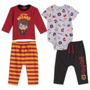 harry potter baby boys 4 piece layette set: bodysuit tee pants 18 months