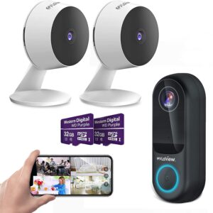 laview security cameras outdoor video doorbell wired with home security cameras bundle include 32 gb sd card two-way audio, night vision,wifi home indoor for baby/pet,alexa, usa cloud service