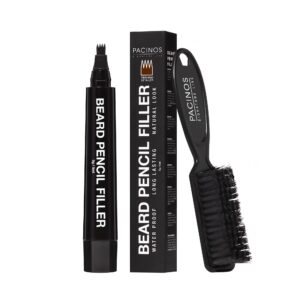 pacinos beard pencil filler - water proof, long lasting coverage & natural finish - beard, moustache & eyebrows - micro-fork tip for seamless application - bristle brush included (dark brown)