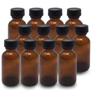 onisavings amber glass bottles 1 oz (30 ml) pack of 12 empty refillable bottles with black cap - leakproof essential oils bottle for storage and travel bottles for liquids