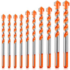 10 pcs drill bits, triangle drill bit, multifunctional drill bits, punching drill bits for concrete, tile, glass, ceramic, brick, wood and plastic, bits for power drills, 6/8/10/12 mm (orange)