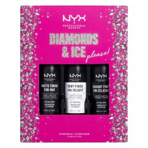 nyx professional makeup gift set, diamonds & ice setting spray kit - matte, dewy and radiant finish (travel size)