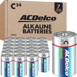 acdelco 24-count c batteries, maximum power super alkaline battery, 7-year shelf life, reclosable packaging