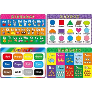 patelai 4 pcs educational preschool placemat for toddler and kid, non slip washable reusable learning placemat for nursery homeschool kindergarten classroom supplies(alphabet, shape, color, number)