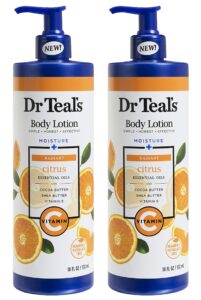 dr teal's body lotion - moisture plus - radiant citrus essential oils and vitamin c, 18 fl oz 2-pack (36 fl oz)