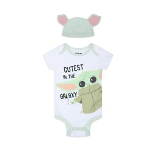 star wars the mandalorian grogu baby boys short sleeve bodysuit and cap set for newborn and infants