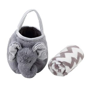 h·h hapii home baby blanket with easter basket, 35×30 inch blanket, baby gift basket,swaddling blanket, grey elephant