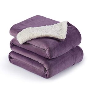 nanpiper couch blanket reversible sherpa flannel blanket ultra-soft plush warm fleece microfiber (60"x80",cassis purple)