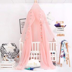 vernassa canopy for kids bed, bed canopy, xmas gifts princess mosquito netting dome for baby crib nook castle game tent nursery play room christmas decor (pink)