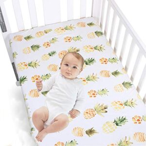 brandream luxury softer thicker crib sheets set, 100% organic cotton pineapple printed toddler sheets for baby boys girls, breathable comfy durable, 28"x52"