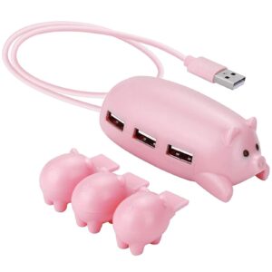 joyreken pink pig usb hub, 3-port cute usb hub with 3 piglet decoration lids, perfect pig stuff & gifts for pig lovers, usb splitter for hard drives, mouse, and keyboard.