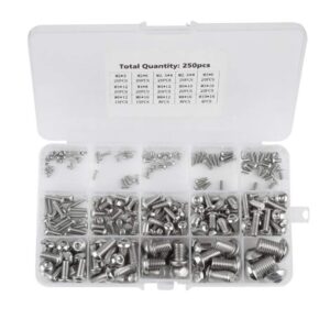 250pcs m2-m10 machine screws stainless steel hex socket round pan head screws for laptop/keyboard/phone/pc fastener repair tool duoer