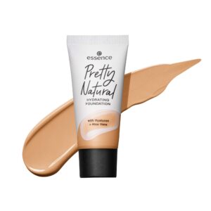 essence pretty natural hydrating foundation make up with hyaluronic + aloe vera, no. 040 neutral vanilla, nude moisturising, radiantly fresh, matte, vegan, oil-free, alcohol-free (30 ml)