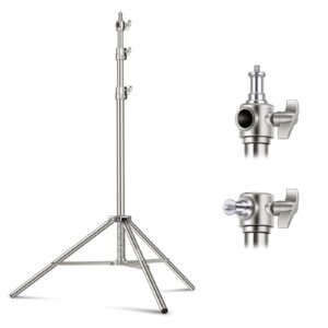 neewer 118"/3m stainless steel light stand, spring cushioned heavy duty photography tripod stand with 1/4” to 3/8” universal screw adapter for strobe, led video light, ring light, monolight, softbox