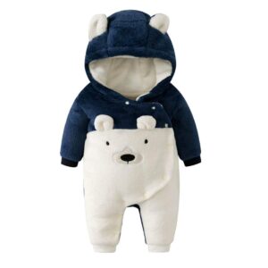 fairy baby newborn baby cartoon bear snowsuit warm fleece hooded romper jumpsuit onesie(0-3m,blue bear)