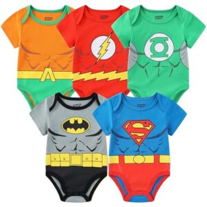 warner bros justice league baby boys 5 pack character creepers - batman, superman, flash, aquaman and green lantern