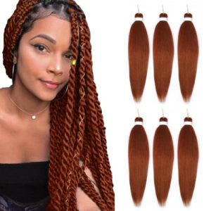 remy blue pre stretched braiding hair, 26 inch 6 packs ginger braiding hair professional box braiding hair itch free, hot water setting twist synthetic braiding hair extensions(26, 350#)