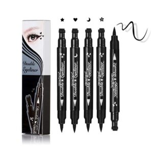 fantexy double-headed eyeliner stamp,eyeliner pencil pen with eye makeup stamp,waterproof, double sided & long lasting seal tattoo makeup tool black(heart/moon/star/flowers shape stamp pen 4 pcs