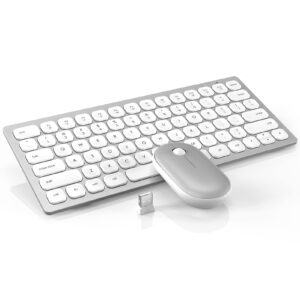 wireless keyboard and mouse, wisfox 2.4ghz compact keyboard mouse combo, small quiet usb laptop keyboard portable mini wireless keyboard for computer window pc notebook (silver white)