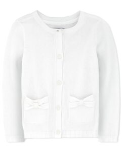 the children's place baby toddler girls bow pocket cardigan, white, 5t