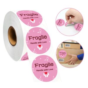 pink fragile handle with love tender warning sticker 2 inch valentine's day thank you shipping labels for christmas luggage gift bag small business mailing packages 500 pcs heavy-duty handle with care