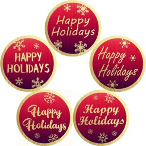 500 pieces happy holidays stickers gold foil stamping sticker 2 inch large round holiday stickers for christmas holiday cards envelopes boxes, 5 styles