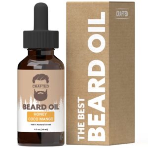 beard oil by crafted beards - beard oil conditioner - leave your beard feeling amazing - all natural ingredients - no residue - mustache oil - 1oz - made in the usa (honey coco mango)