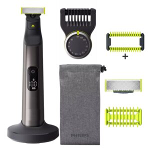 philips norelco oneblade pro kit, hybrid electric trimmer and shaver with charging stand and precision comb, qp6550 + oneblade body kit, 3 pieces, qp610