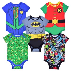 warner bros boy's 5-pack batman, robin, joker and riddler character creepers, 9 months