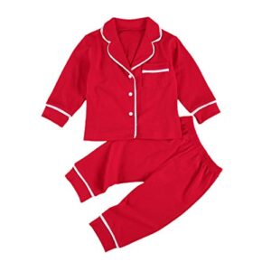 toddler baby button-down pajamas set, cotton 2-pcs-pjs set shirt and pants sleepwear for unisex kids (red,18-24 months)