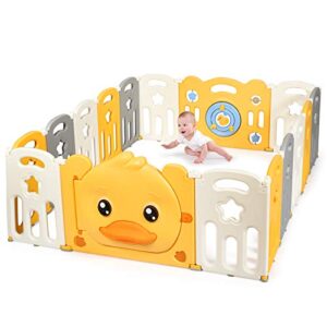 honey joy baby play yard, 16 panel psyduck foldable baby gate playpen, anti-slip rubber base & suction, indoor safety baby fence for the house, extra large anti-fall play pen for toddler