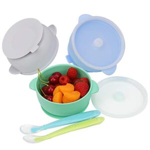 kingkam baby bowls and spoons, suction bowls for baby, toddler self-feeding set, leak-proof silicone bowls with lid, dishwasher & microwave safe