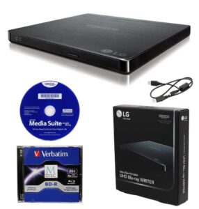 produplicator lg bp60nb10 portable 6x ultra hd 4k blu-ray burner external drive with cyberlink software, 25gb m-disc bd-r, and usb cable - burns cd dvd bd dl bdxl discs