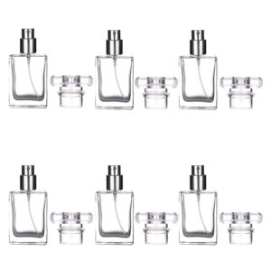 6 pack 30ml / 1 oz transparent refillable perfume bottle, portable square empty glass perfume atomizer bottle spray applicator with 4 kinds of perfume dispenser(6 pack 30ml / 1.01 oz. transparent