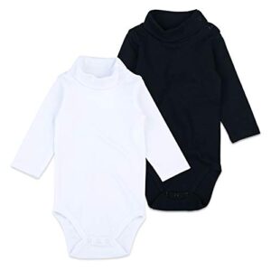 defahn baby turtleneck bodysuit long sleeve boy girl solid cotton jumpsuit outfit 18-24 months, 2 pack