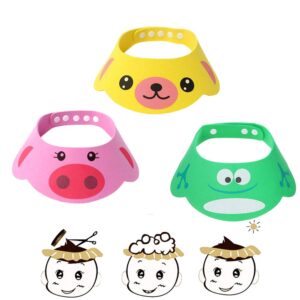 suntrade adjustable visor cartoon shampoo shower bathing protection cap for toddler, baby, kids, children, set of 3