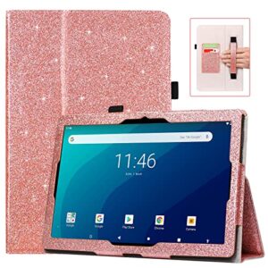 dmluna case for onn 10.1 tablet pro (model:100003562) only (not fit onn 10.1 tablet model: 100011886 / ona19tb003), folio pu leather stand case with hand strap card holder, glitter rose gold