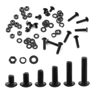 300pcs m3 hex socket screws bolts nuts washers set, m3 button head, black alloy steel full thread button flat head screws set assortment(b-button head)