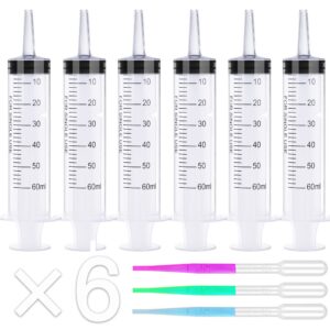 6pack 60ml syringe for liquid - large plastic syringes without needle for jello shots food thick liquids and irrigation water, lip gloss filling, feeding dogs meds, measuring ( 6 pack 60 ml / cc )