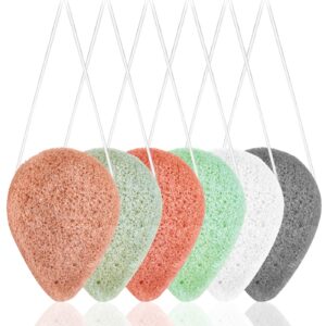 6 pack natural konjac facial sponges, findtop 6 colors konjac facial sponges for gentle face cleansing and exfoliation