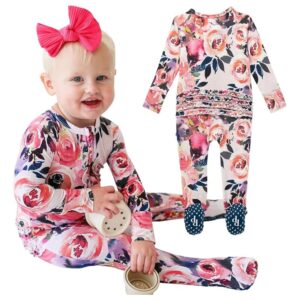 posh peanut dusk rose romper, one piece outfit for baby girl - 6-9 months, footie pajamas, spring-fall collection