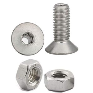 pzrt 2pcs cylindrical hollow hexagon socket screw 304 stainless steel lamp threading screws through hole bolt with hex nut m6x20mm