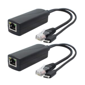 anvision 2-pack 5v gigabit poe splitter, usb type c, 48v to 5v 2.4a adaper, ieee 802.3af compliant