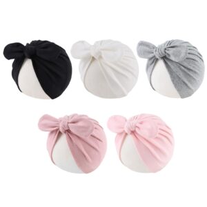 baby girl turban newborn beanie hat 5 pieces cotton infant girls headwraps toddler kids hats 0-3 years (5pcs-bowknot-c)