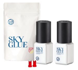 2 bottles sky glue d for eyelash extension 5ml - professional powerful strong black eyelash individual extension adhesive / 1-2s fast drying / 5-6 weeks lasting time tubeauty