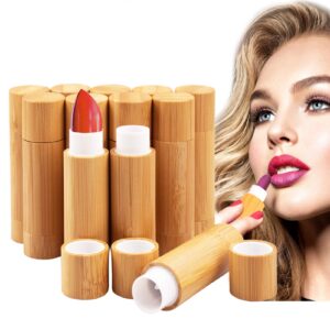 auhoky 12pcs bamboo empty lipstick tubes, 5.5g refillable diy lip balm tube containers with clear pp plastic inner, cosmetic lipstick lip gloss deodorant case holder for women girls makeup